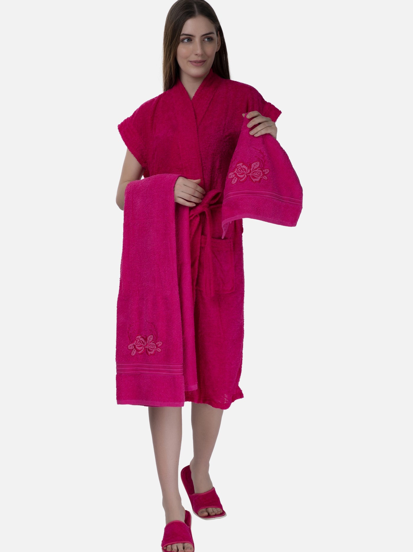 Pink Bathrobe Set - Shop Dark Pink Bath Robe Set Online – Poftik