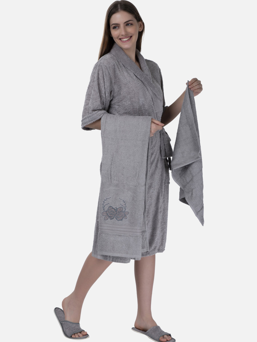 Gray Bath Robe - Buy Gray Women Bath Robe Set Online – Poftik