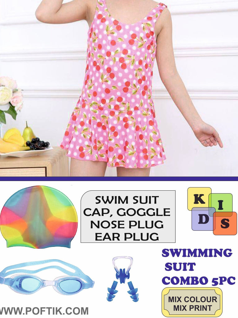 Poftik Girls Swimming Kit with Swimming Costume Swimming Goggles Silic